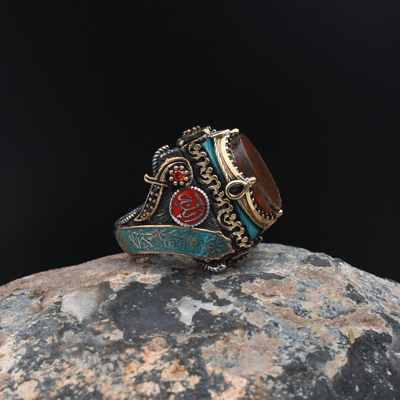 Seal of King Soloman Ring, Amber Stone Ring, 925 Sterling Silver Ring ...