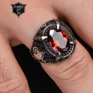 Ottoman Sultan Ring, Mens Handmade Turkish Ring, Red Garnet Gemstone ...