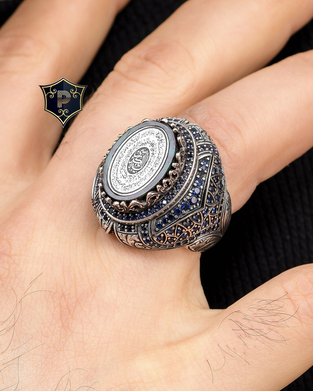 İslamic Silver Men Ring, Ayetel Kursi Engraved Silver Ring, 925 ...