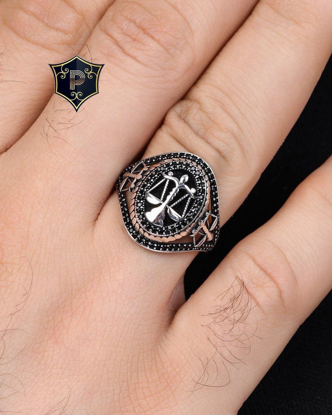 Libra Ring Men's Black Onyx Silver Ring Handmade Ring - Etsy