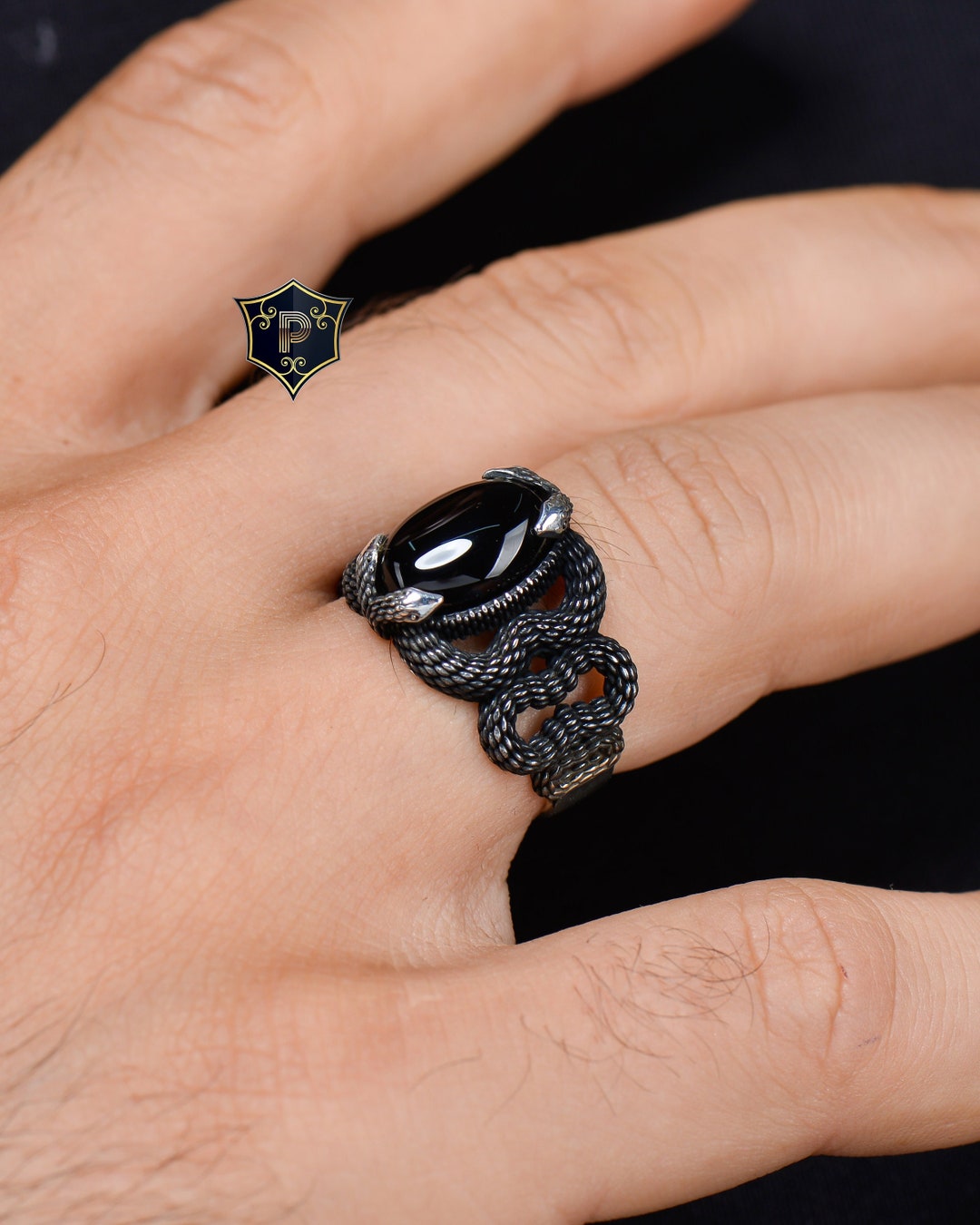 Snake Silver Ring, Men's Black Onyx Silver Ring, Handmade Ring, 925 ...