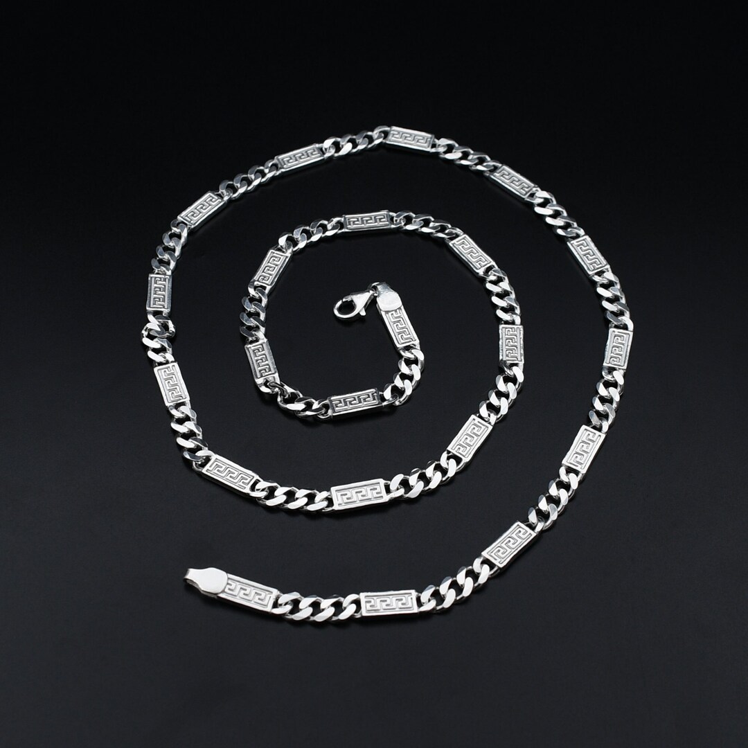 925 Sterling Silver 6MM Curb Chain Necklace, Greek Design Silver Chain ...