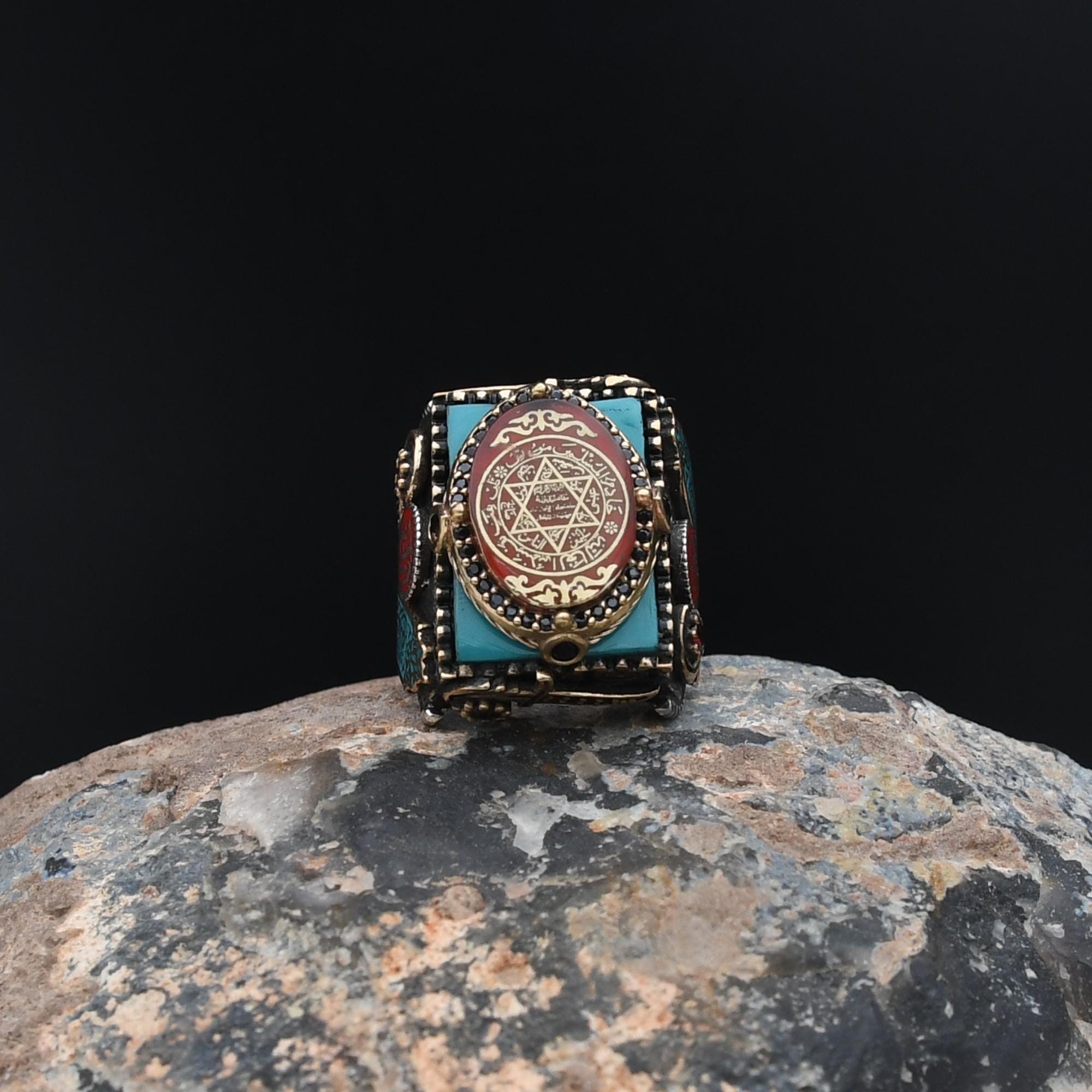 Seal of King Soloman Ring, Amber Stone Ring, 925 Sterling Silver Ring ...