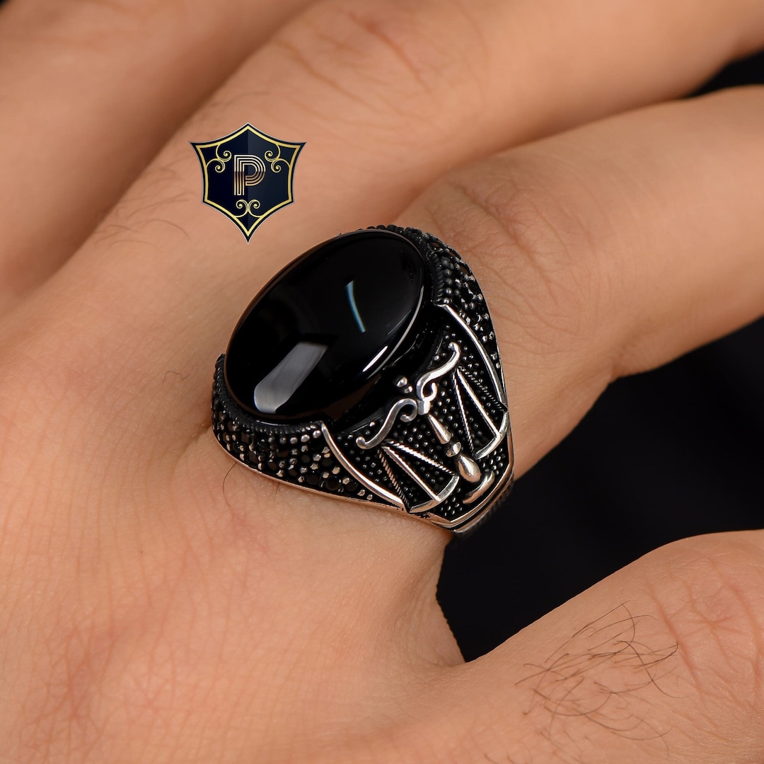 Black Onyx Silver Ring, Libra Mens Ring, 925 Sterling Silver, Zodiac ...