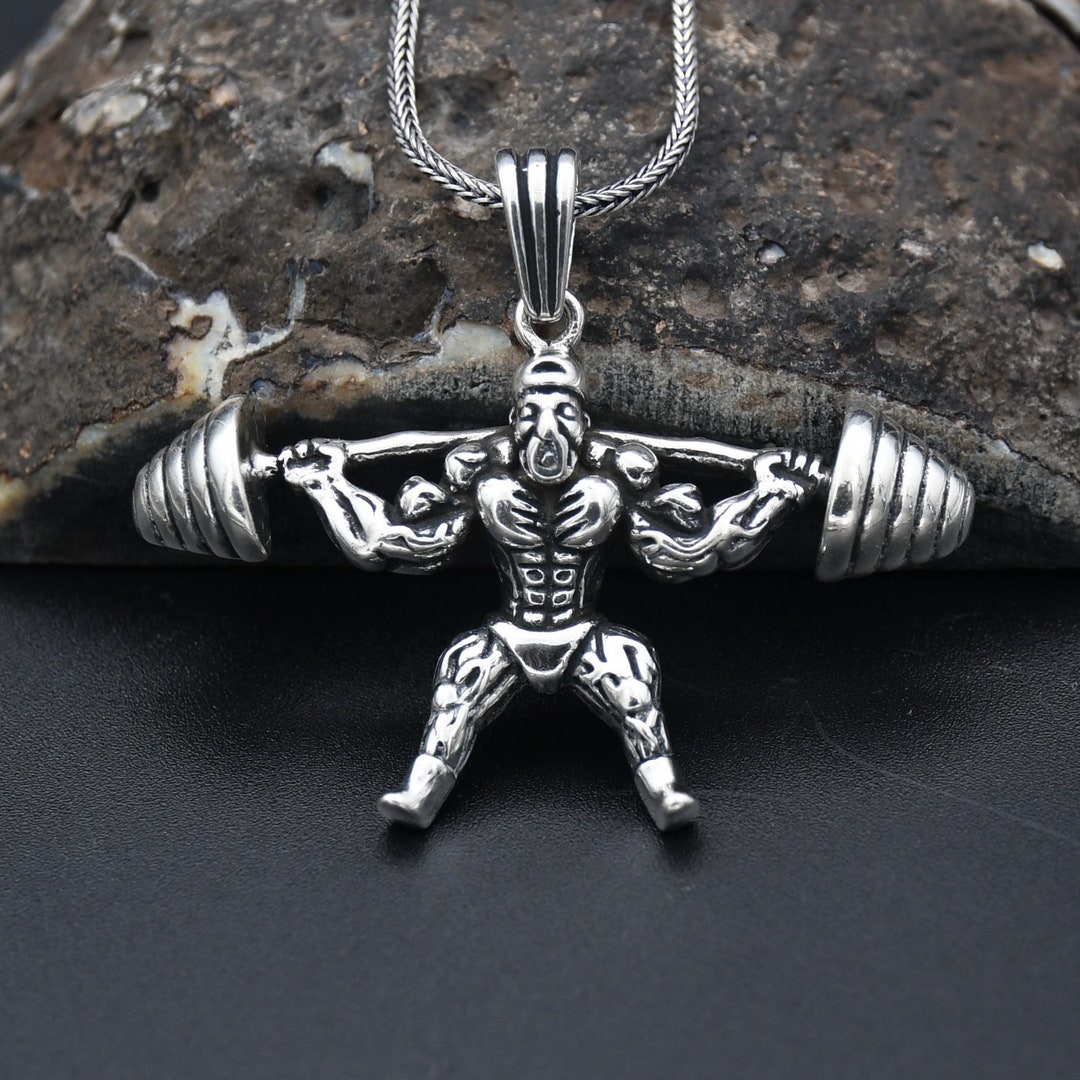 Bodybuilder Necklace, 925k Silver Men Jewelry, Sports and Gym Jewelry ...