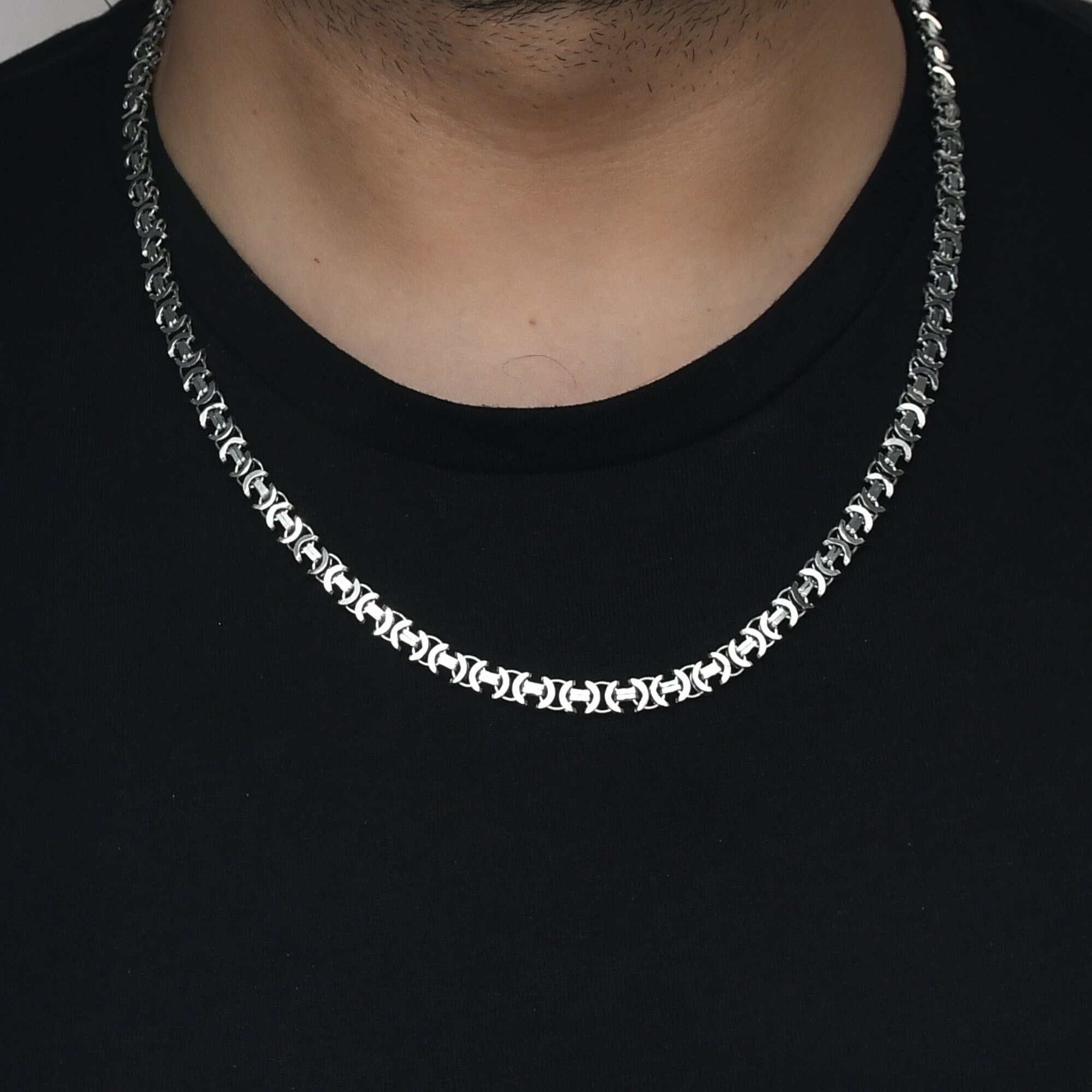 925 Sterling Silver Flat Byzantine Necklace Euro King Chain Necklace ...