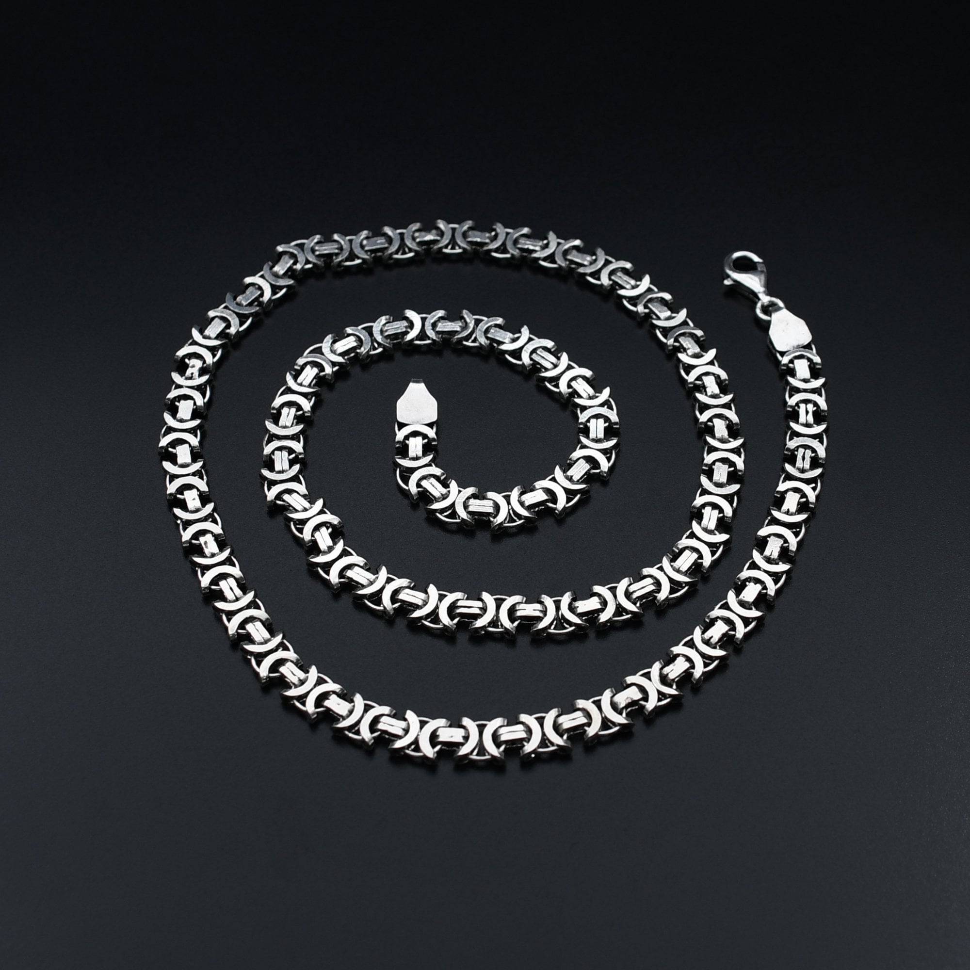 925 Sterling Silver Flat Byzantine Necklace Euro King Chain Necklace ...