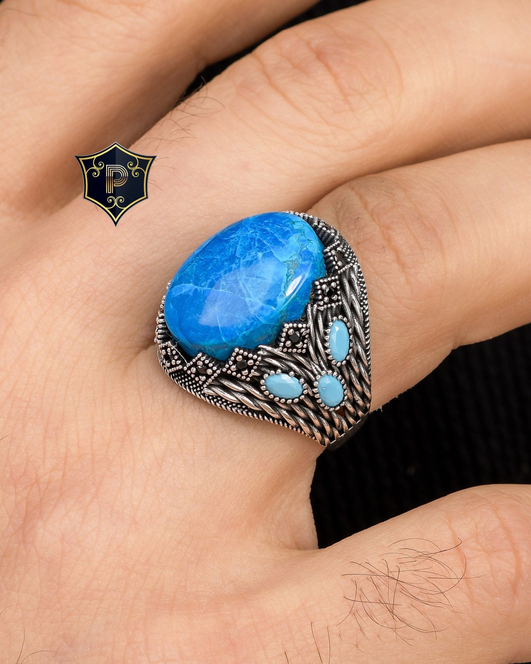 Turquoise Silver Ring, 925 Sterling Silver Ring,men Engraved Ring, Mens ...