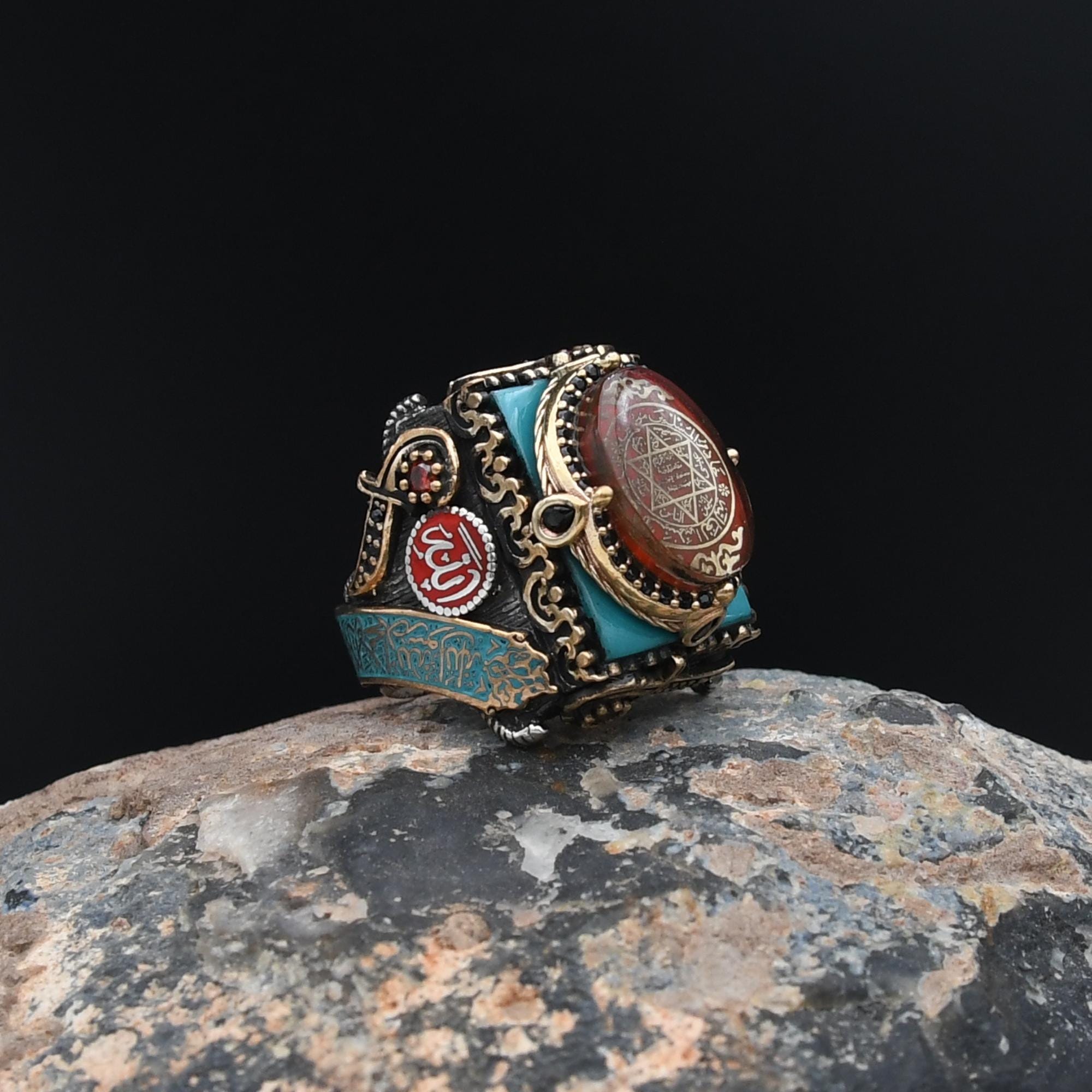 Seal of King Soloman Ring, Amber Stone Ring, 925 Sterling Silver Ring ...