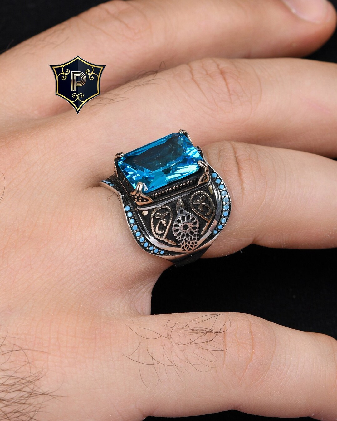 Modern Men Ring, Aquamarine Mens Ring, Mens Handmade Ring, 925 Sterling ...