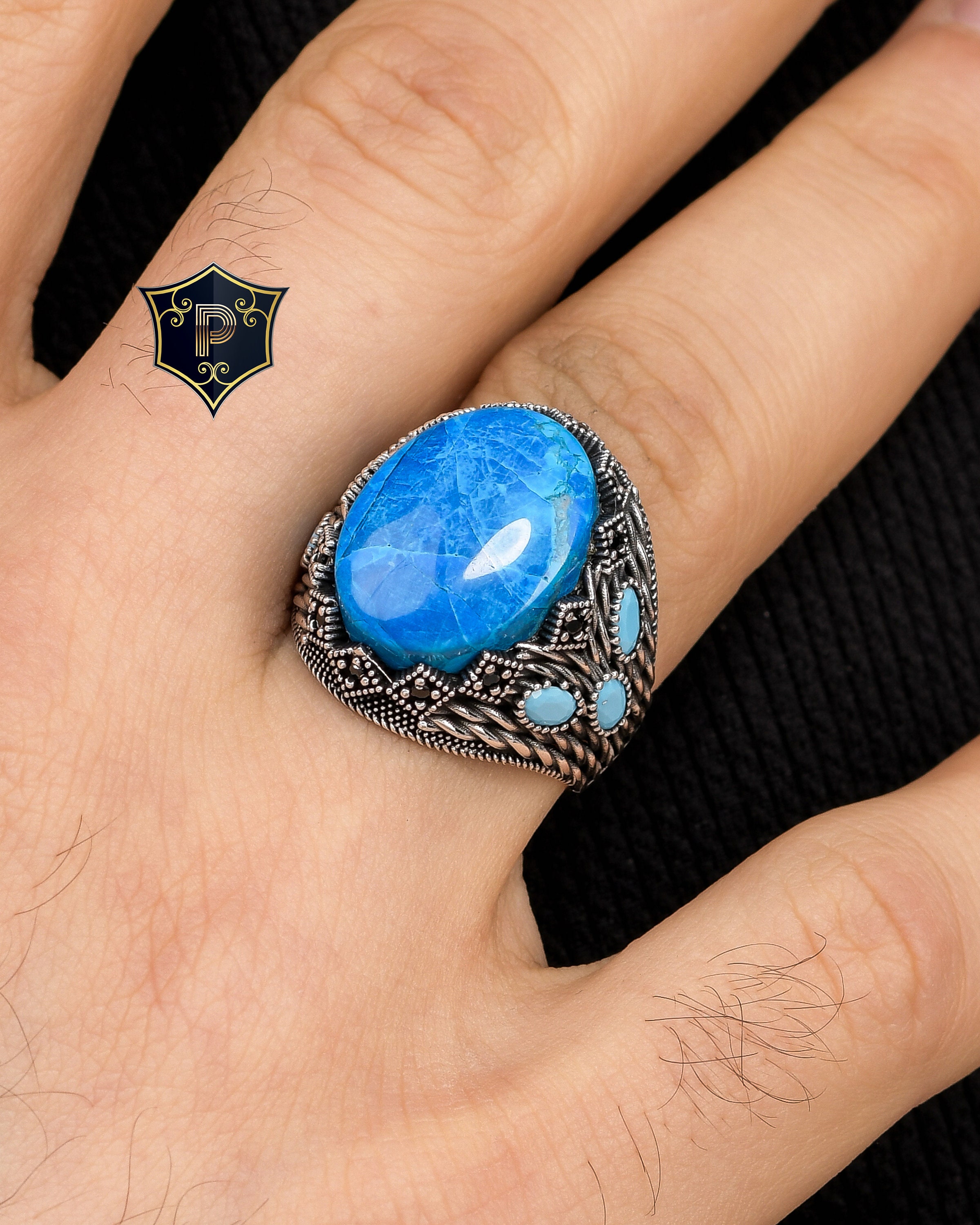 Turquoise Silver Ring, 925 Sterling Silver Ring,men Engraved Ring, Mens ...