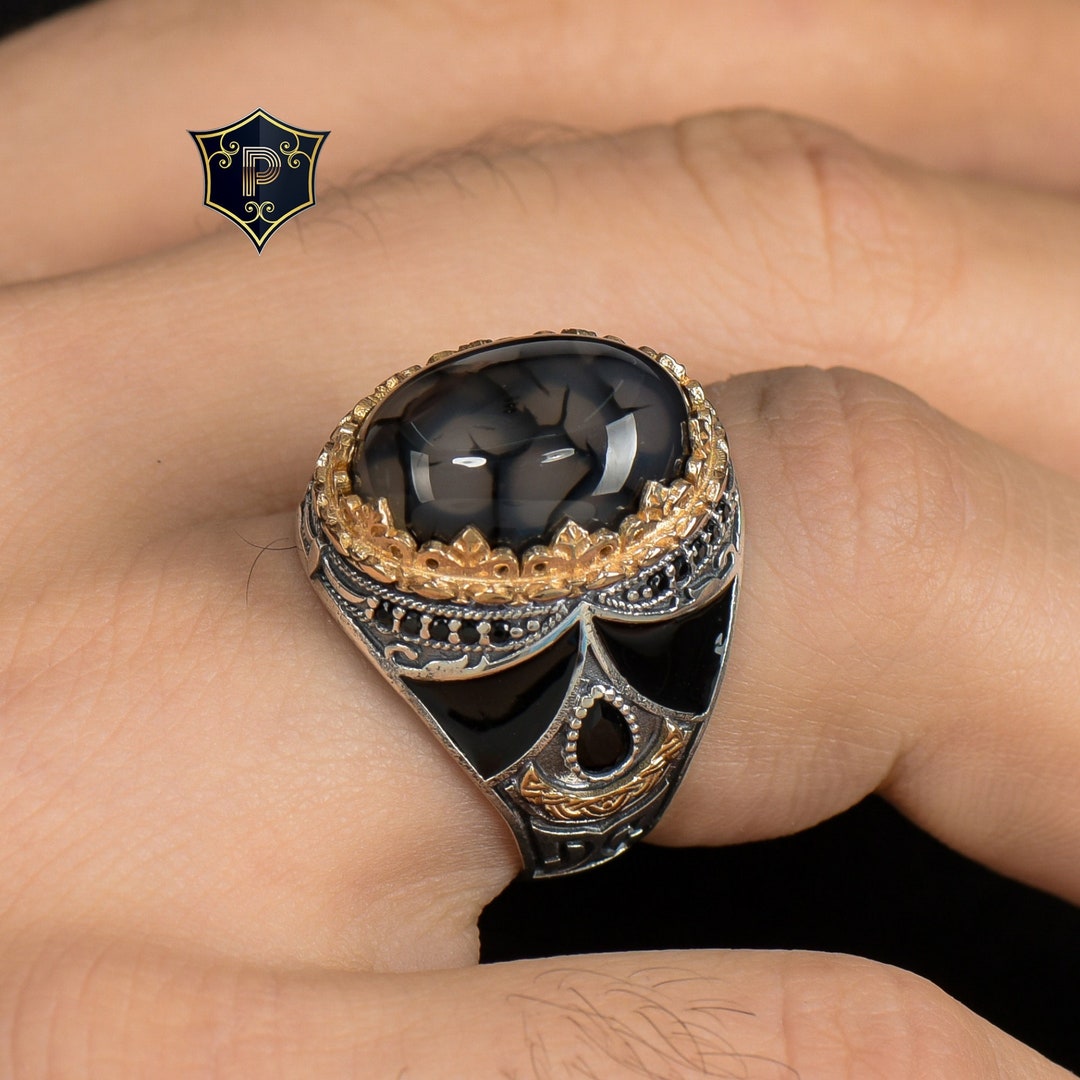 Modern Men Ring, Spider Agate Silver Ring, Mens Handmade Ring, 925 ...