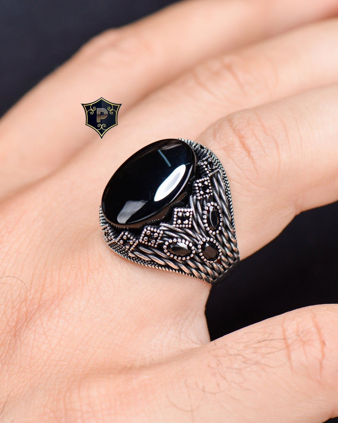 Turkish Men's Silver Ring, Black Onyx Gemstone Ring, Handmade Gemstone ...