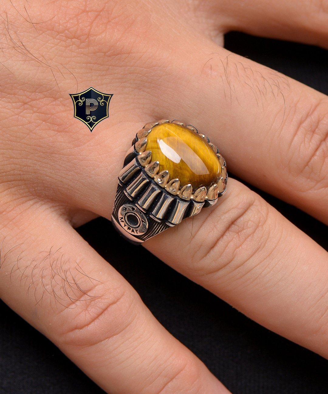 Bullet Model Ring, Bullet Revolver Ring, Tiger Eye Ring, Ammo Signet ...