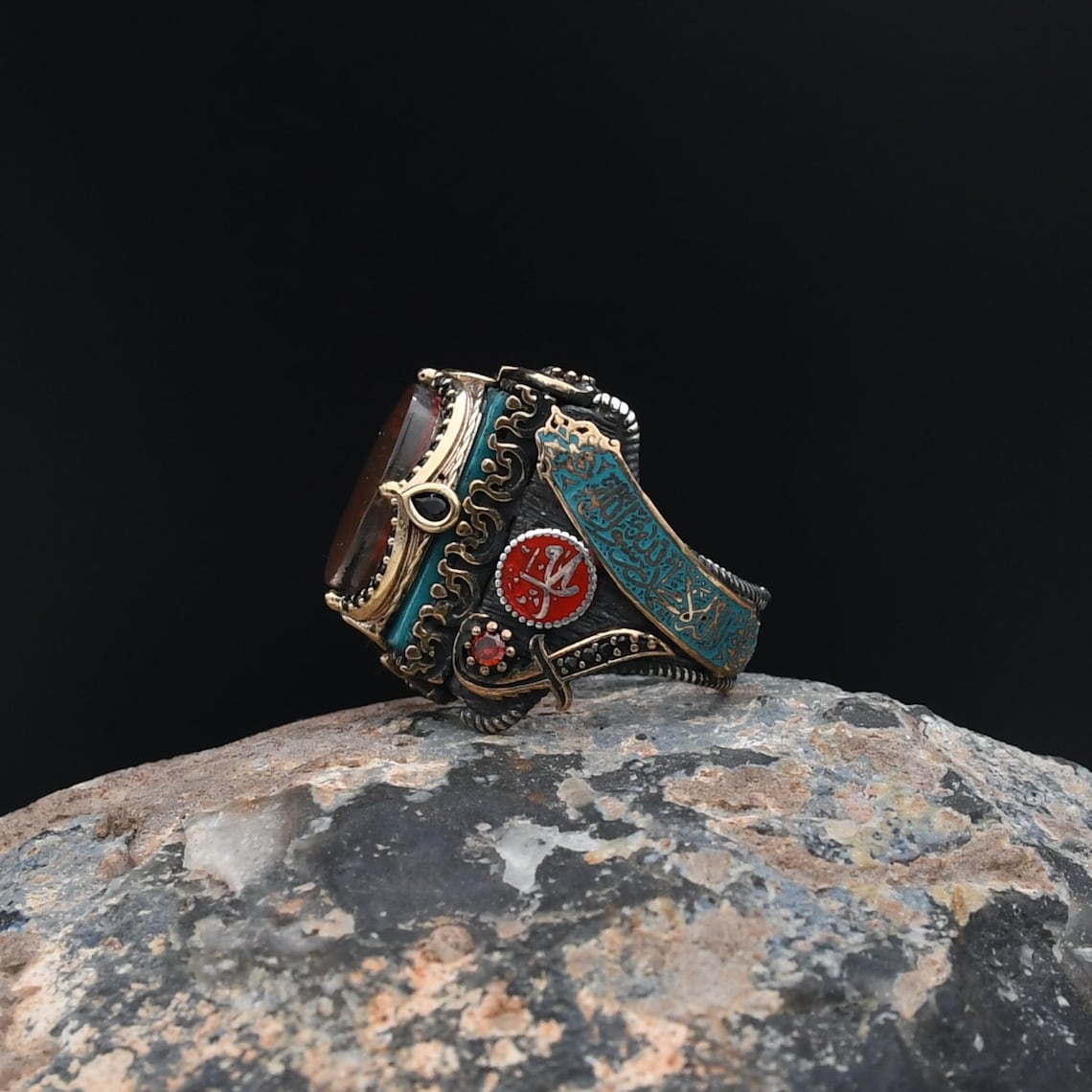 Seal of King Soloman Ring, Amber Stone Ring, 925 Sterling Silver Ring ...