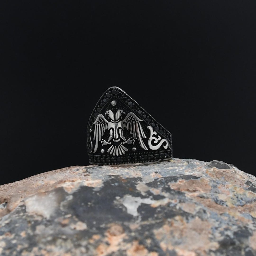 Selcuklu Double Head Eagle Thumb Men Ring, 925 Sterling Silver Ring ...