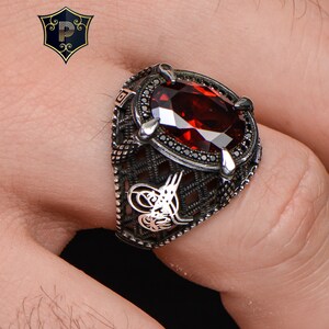 Ottoman Sultan Ring, Mens Handmade Turkish Ring, Red Garnet Gemstone ...