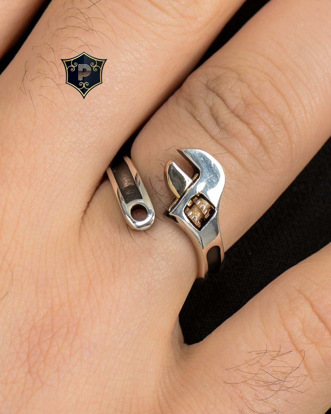 Wrench Silver Ring, Biker Style Ring, Motorcycle Ring, 925K Sterling Silver, Adjustable Ring ...