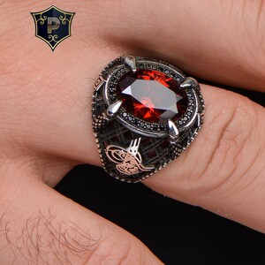 Ottoman Sultan Ring, Mens Handmade Turkish Ring, Red Garnet Gemstone ...