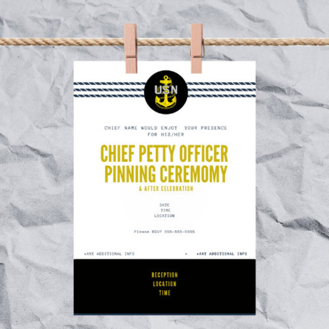 Editable Navy Chief Pinning Ceremony Invitation, CPO, E7, United States ...