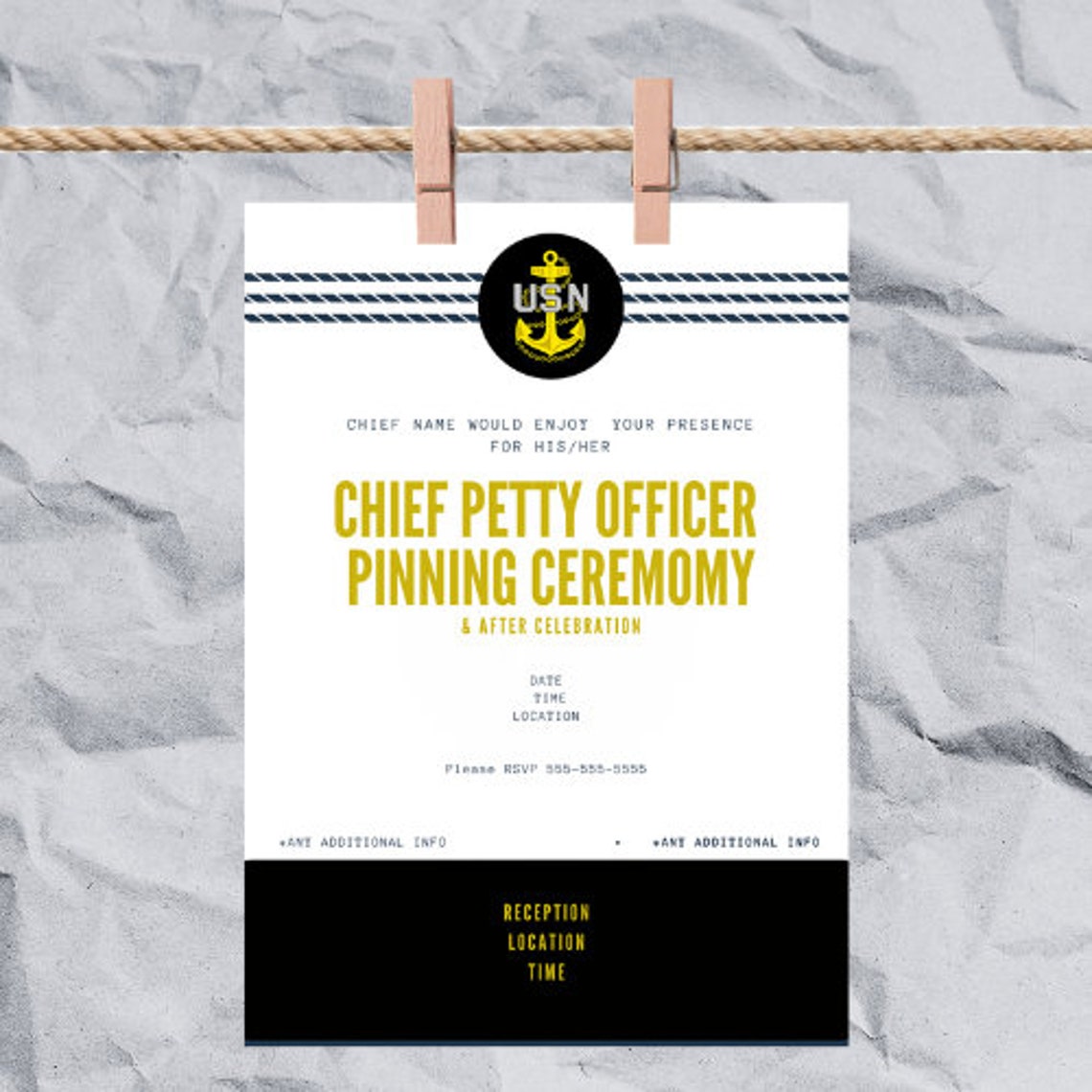 Editable Navy Chief Pinning Ceremony Invitation, CPO, E7, United States ...