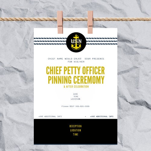Editable Navy Chief Pinning Ceremony Invitation, CPO, E7, United States ...