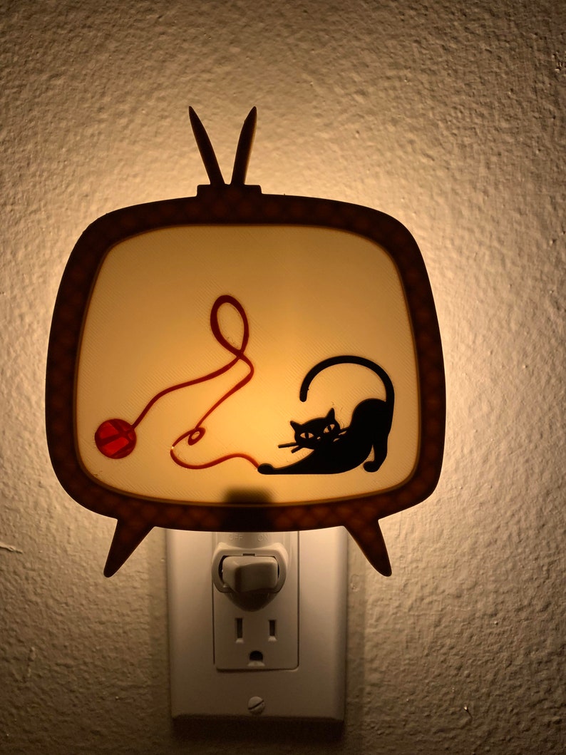 Mid-century Modern MCM Television Black Cat Night Light 3D Printed - Etsy
