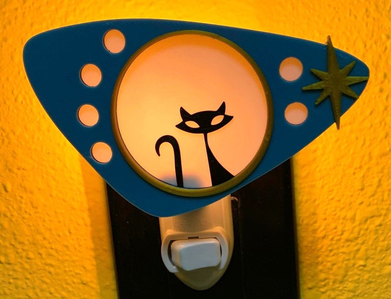 Mid-century Modern Inspired Black Cat Atomic Night Light 3D - Etsy
