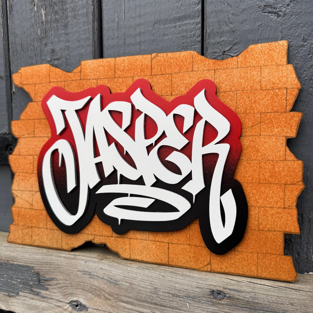 Personalised Name Plaque: Brick & Graffiti Style Chisel Design Custom ...