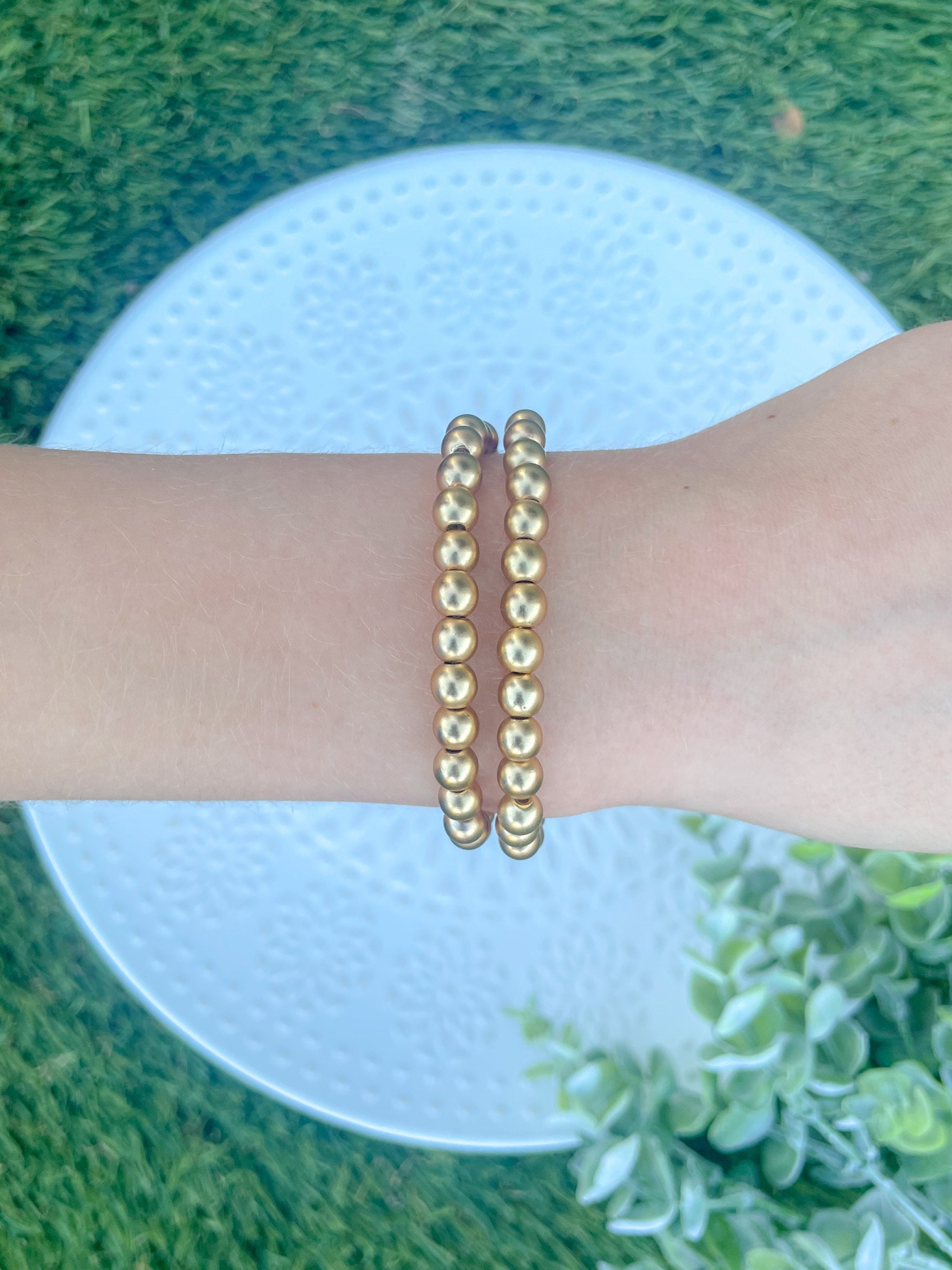 Matte Gold Hematite Stretch Bracelet, Matte Gold Bracelet, Stacking ...