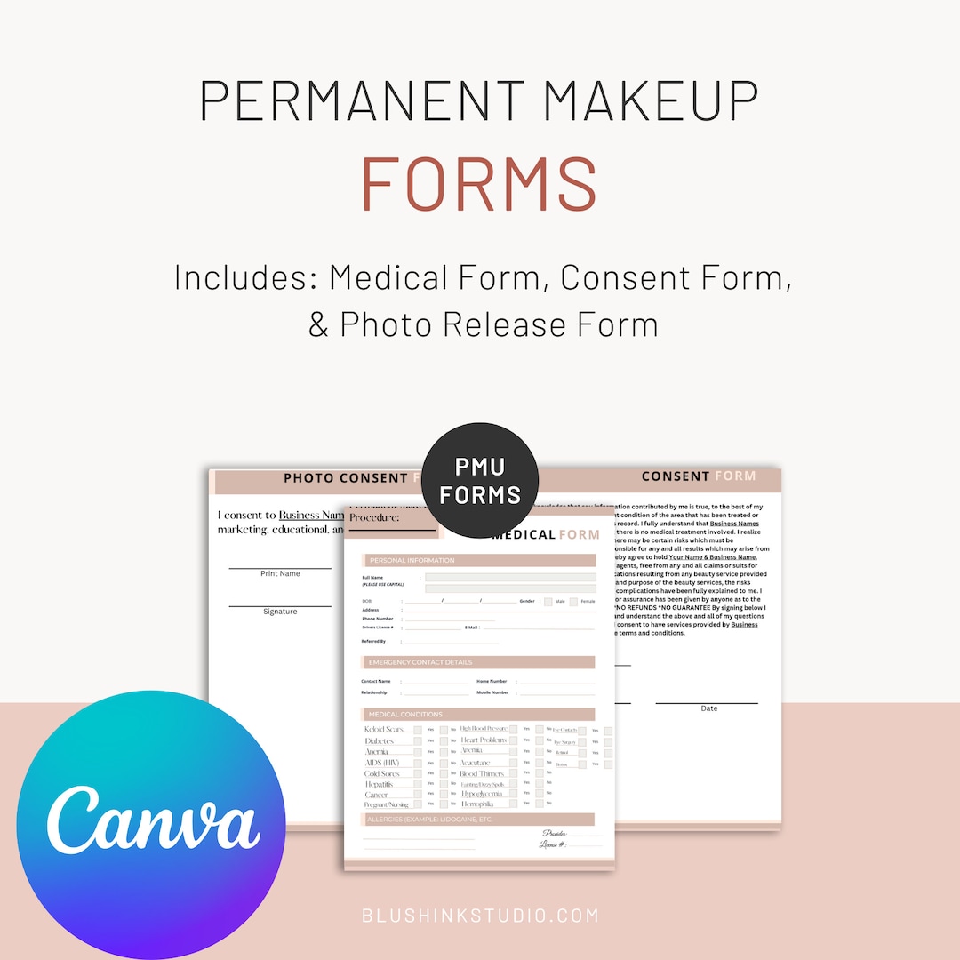 Permanent Makeup Business Forms, PMU Forms, Medical Form, Consent Form ...