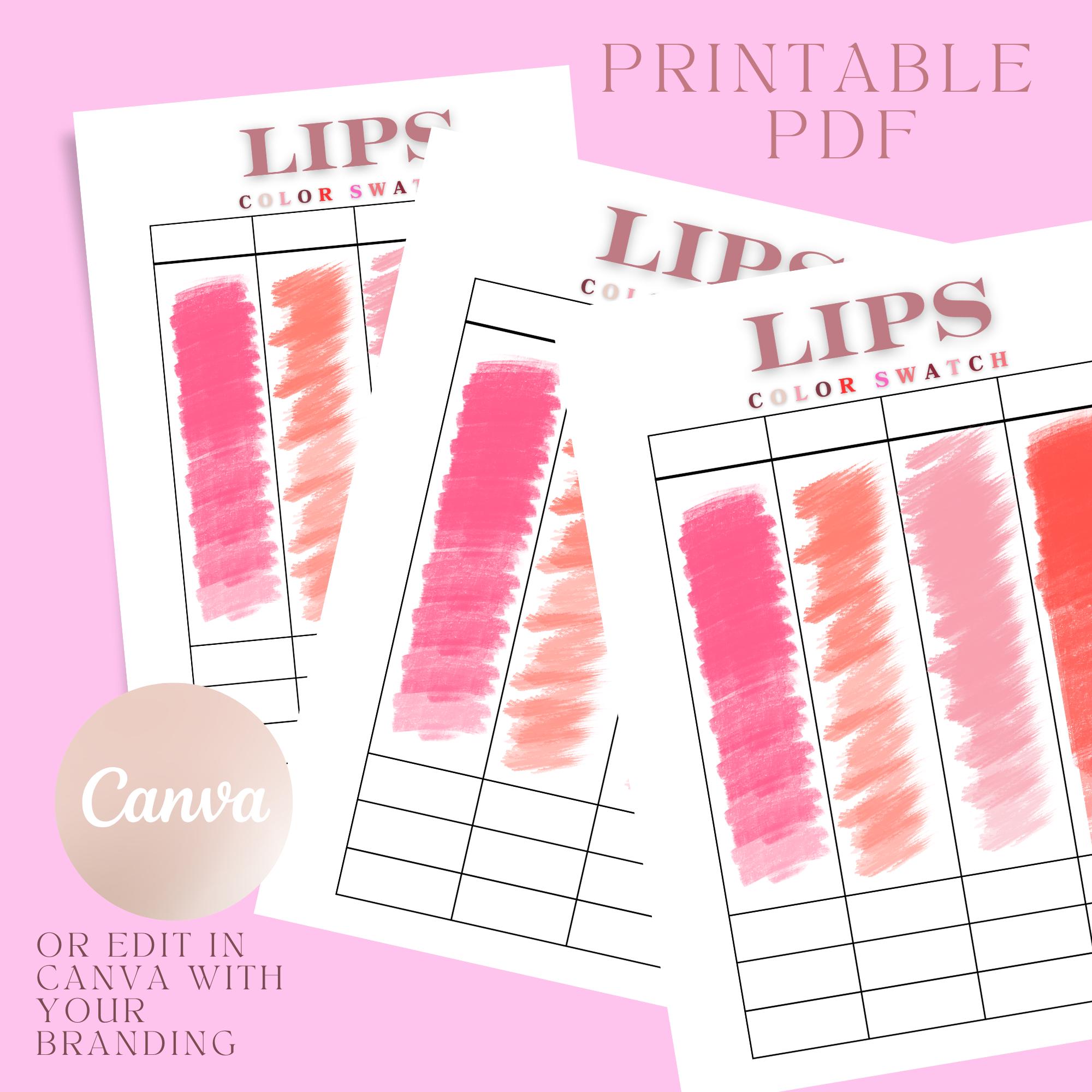 Lips PMU Color Swatch Printable PDF | Editable Canva Tattoo & Permanent ...
