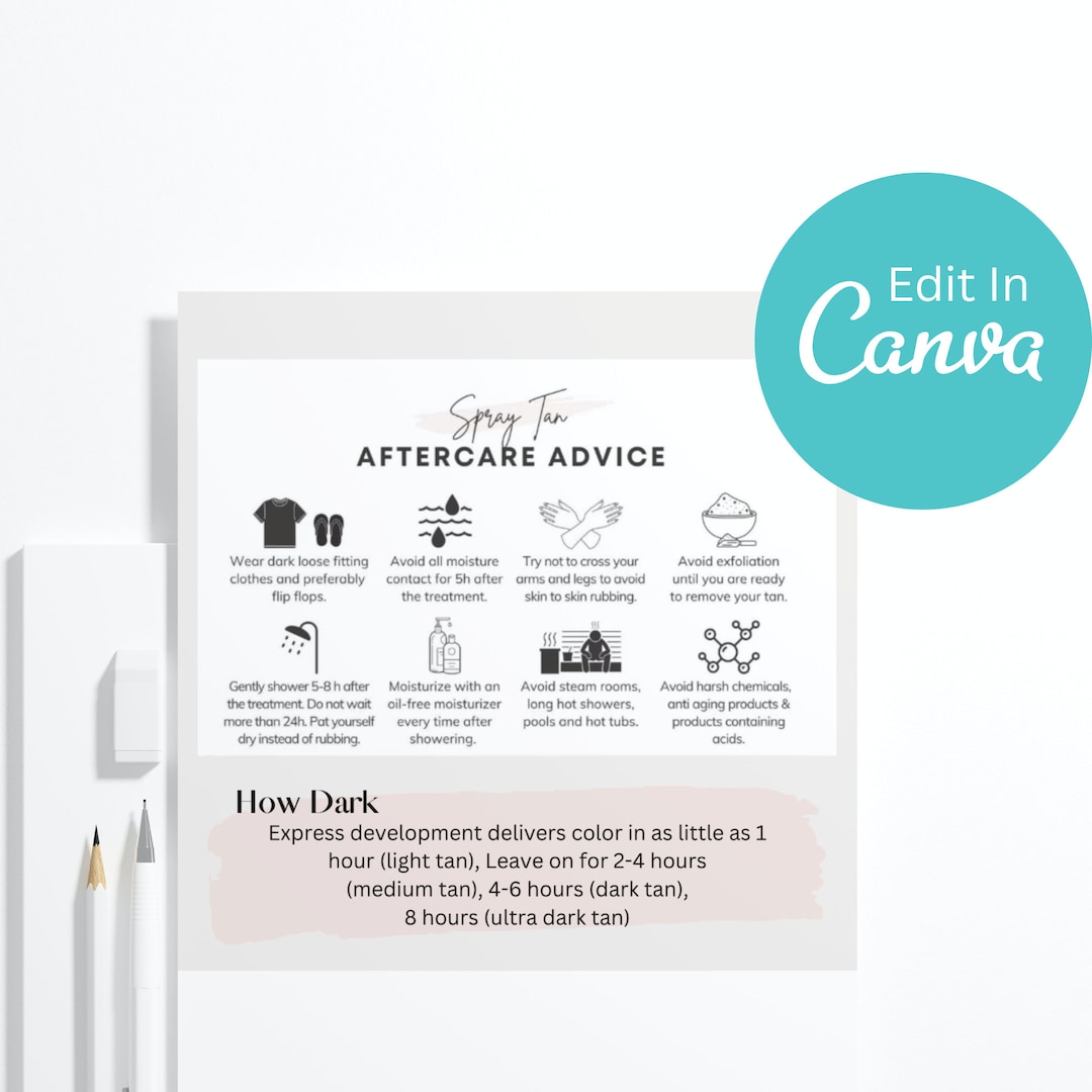 Tanning Aftercare Instruction Template, Aftercare Printable, Spray Tan ...