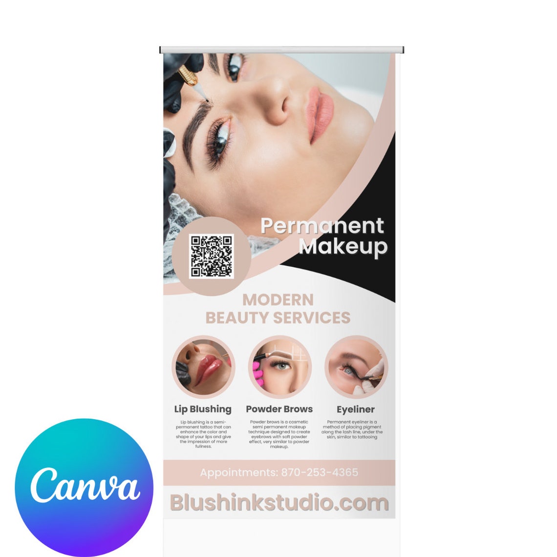 PMU Banner - Salon Sign for Permanent Makeup Marketing, Stylish Poster ...