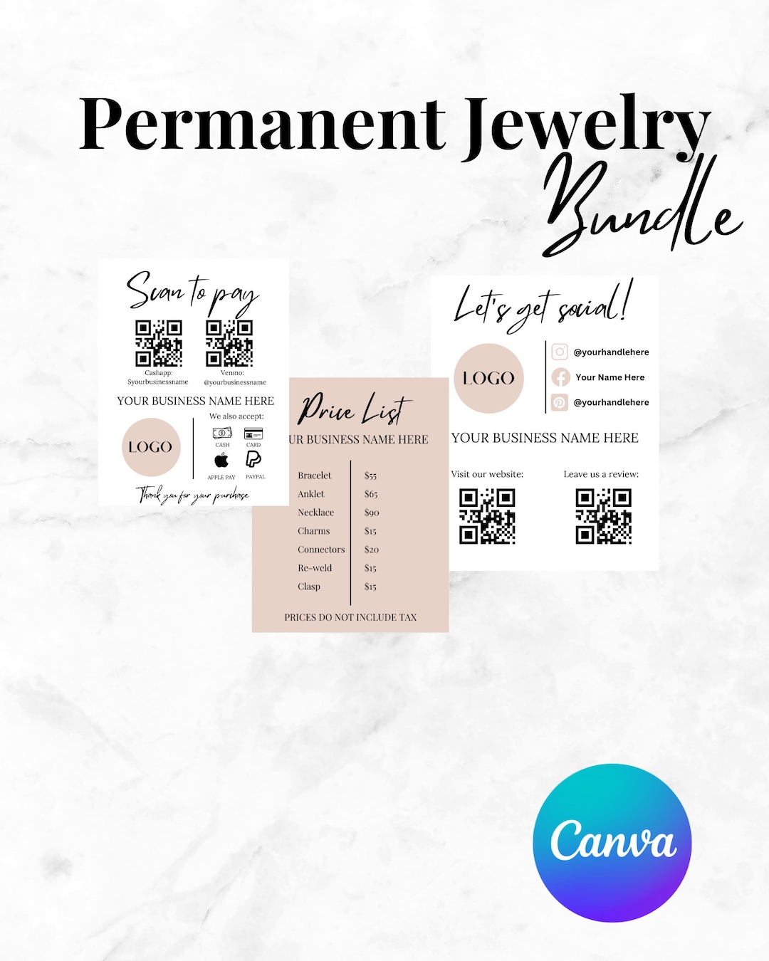 Price List, QR Code Template Bundle for Small Business or Permanent ...