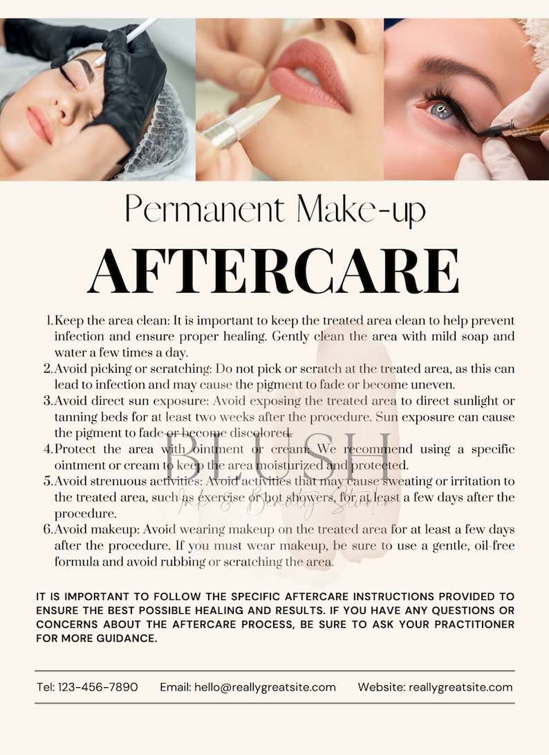 Permanent Makeup Aftercare Instructions, PMU Aftercare Template ...