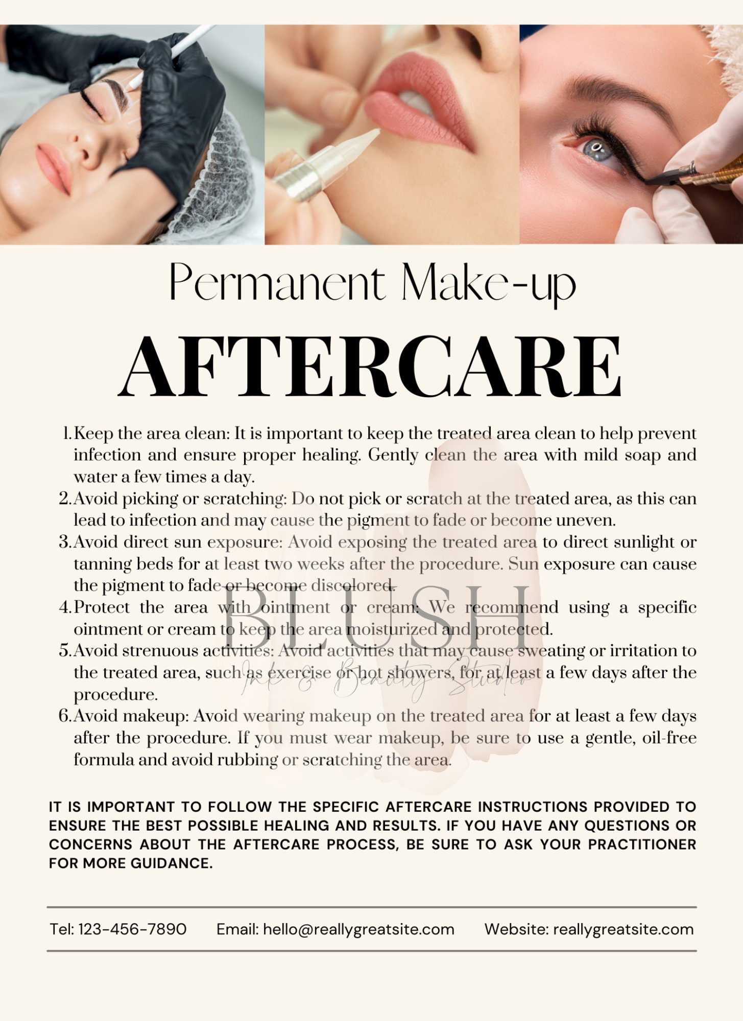 Permanent Makeup Aftercare Instructions, PMU Aftercare Template ...