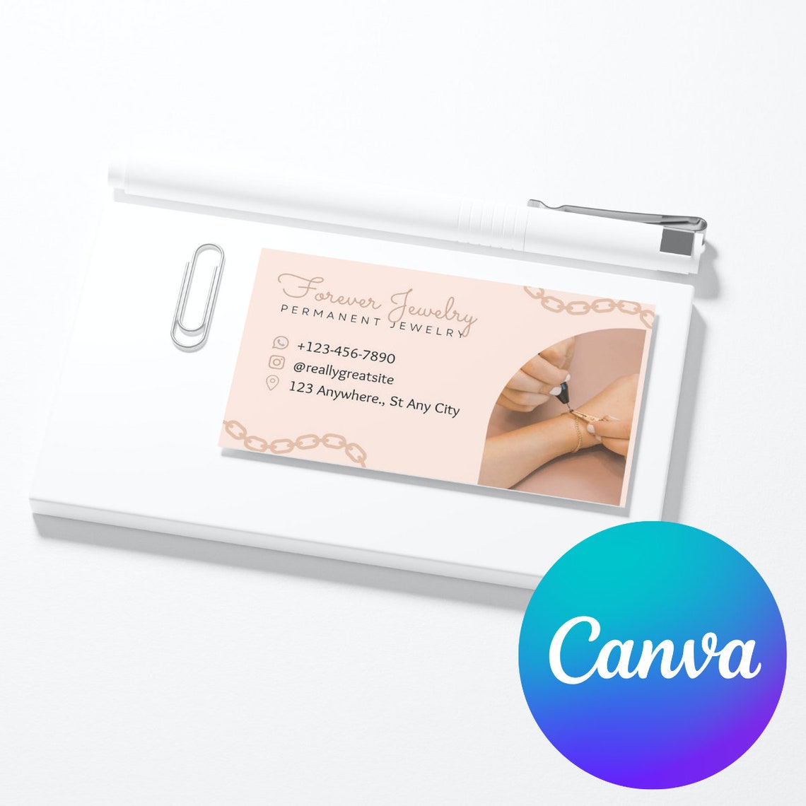 Permanent Jewelry Business Card Template - Canva Instant Download With ...