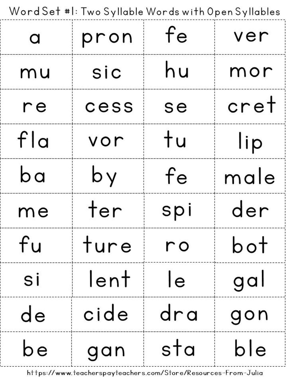 Reading Decoding Two Syllable Word Cards With Closed and Open Syllables ...