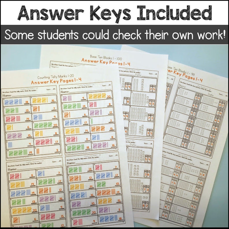 Counting to 100 Worksheets With Base Ten Blocks and Tally Marks for ...
