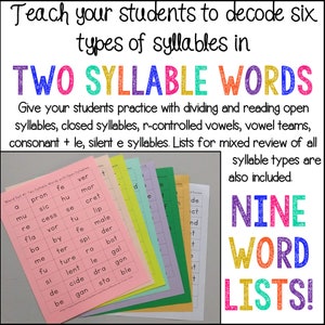 Reading Decoding Two Syllable Word Cards With Closed and Open Syllables ...