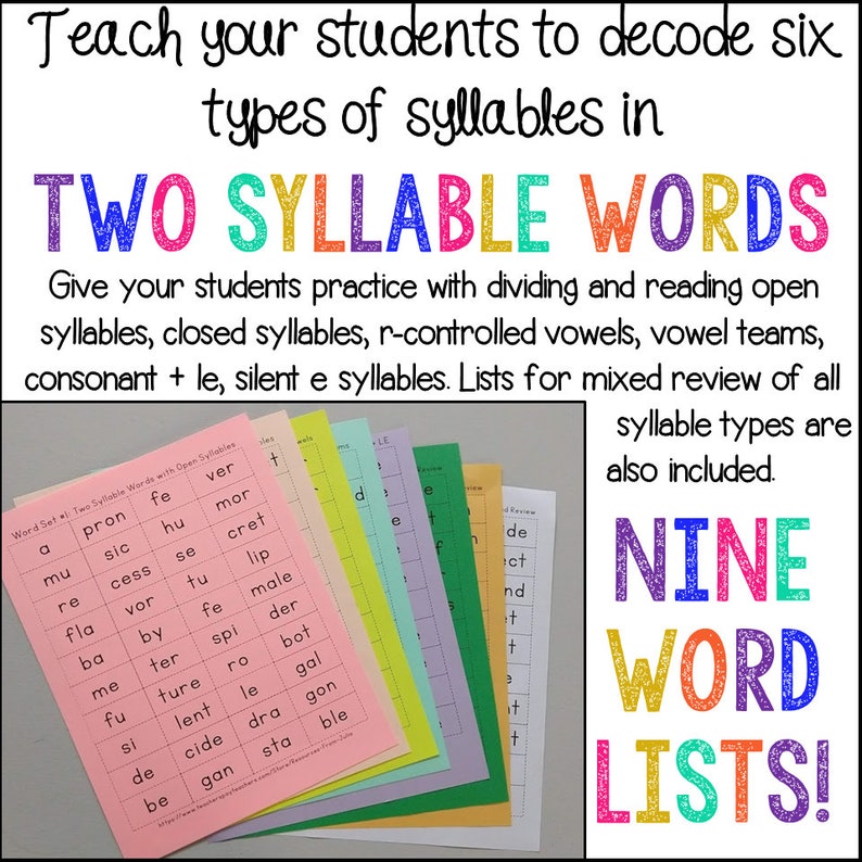 Reading Decoding Two Syllable Word Cards With Closed and Open Syllables ...