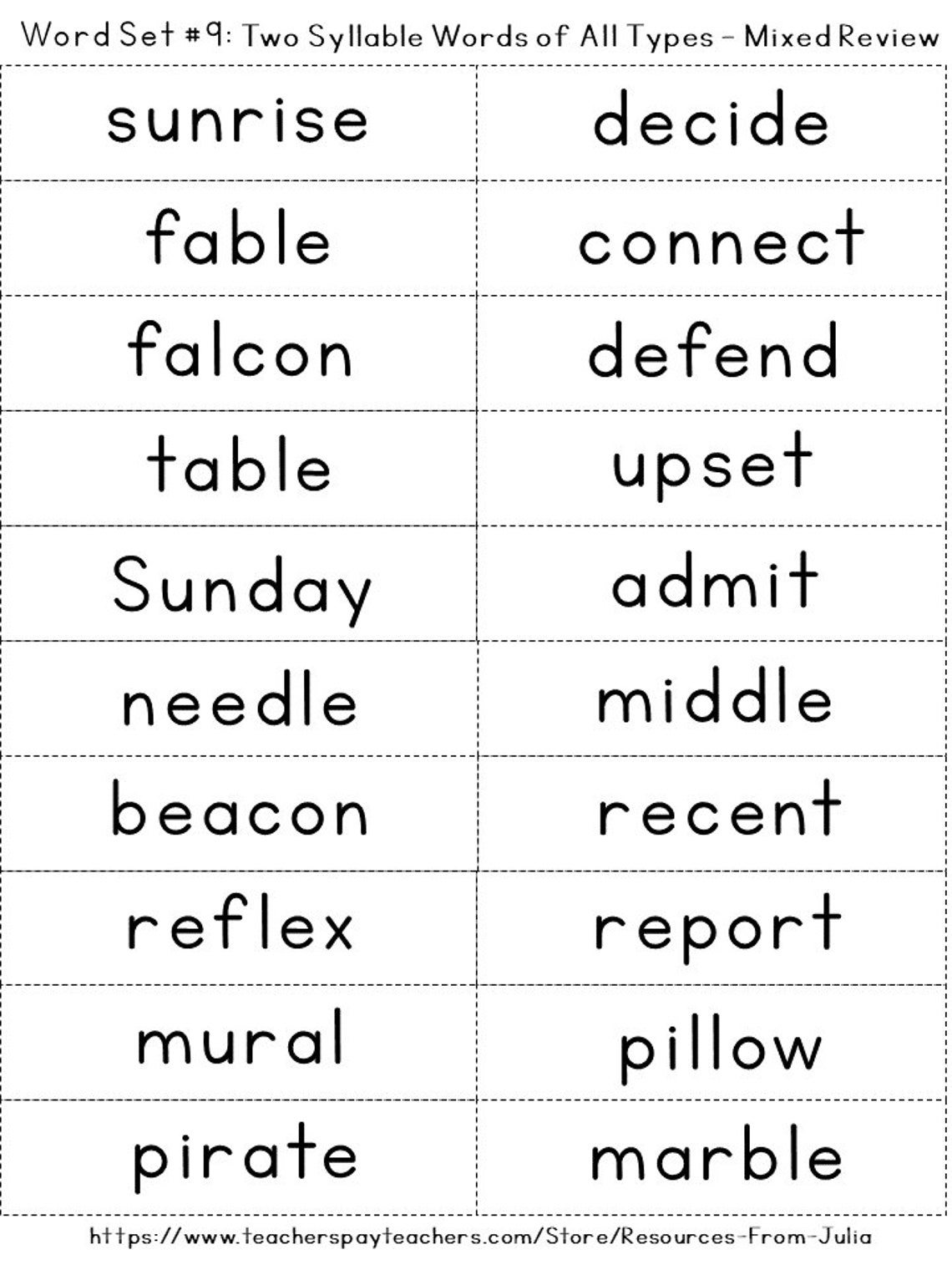 Reading Decoding Two Syllable Word Cards With Closed and Open Syllables ...