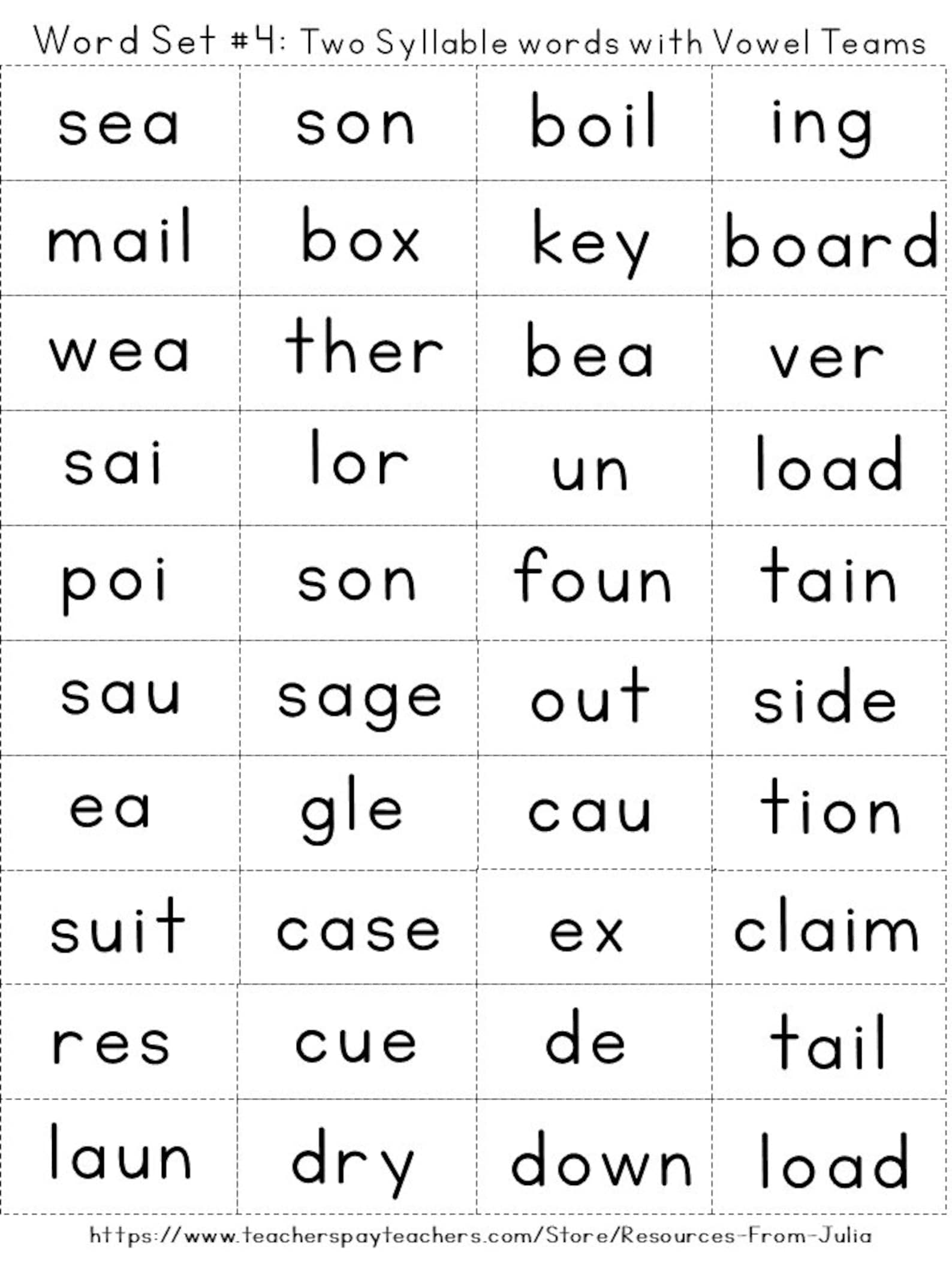 Reading Decoding Two Syllable Word Cards With Closed and Open Syllables ...