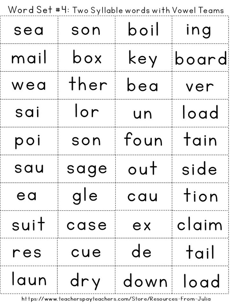 Reading Decoding Two Syllable Word Cards With Closed and Open Syllables ...