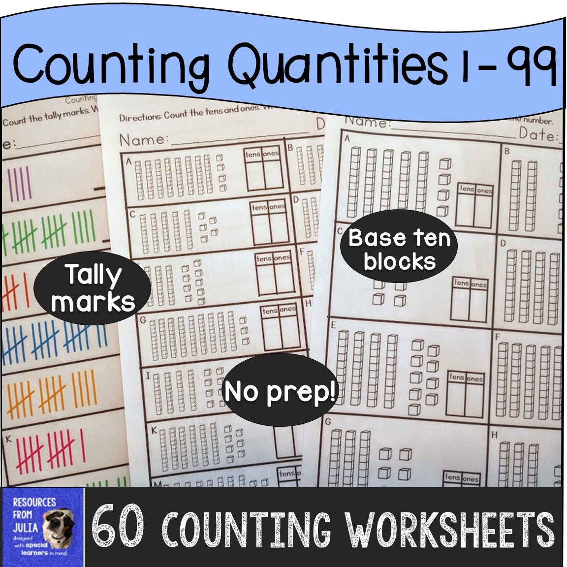 Counting to 100 Worksheets With Base Ten Blocks and Tally Marks for ...
