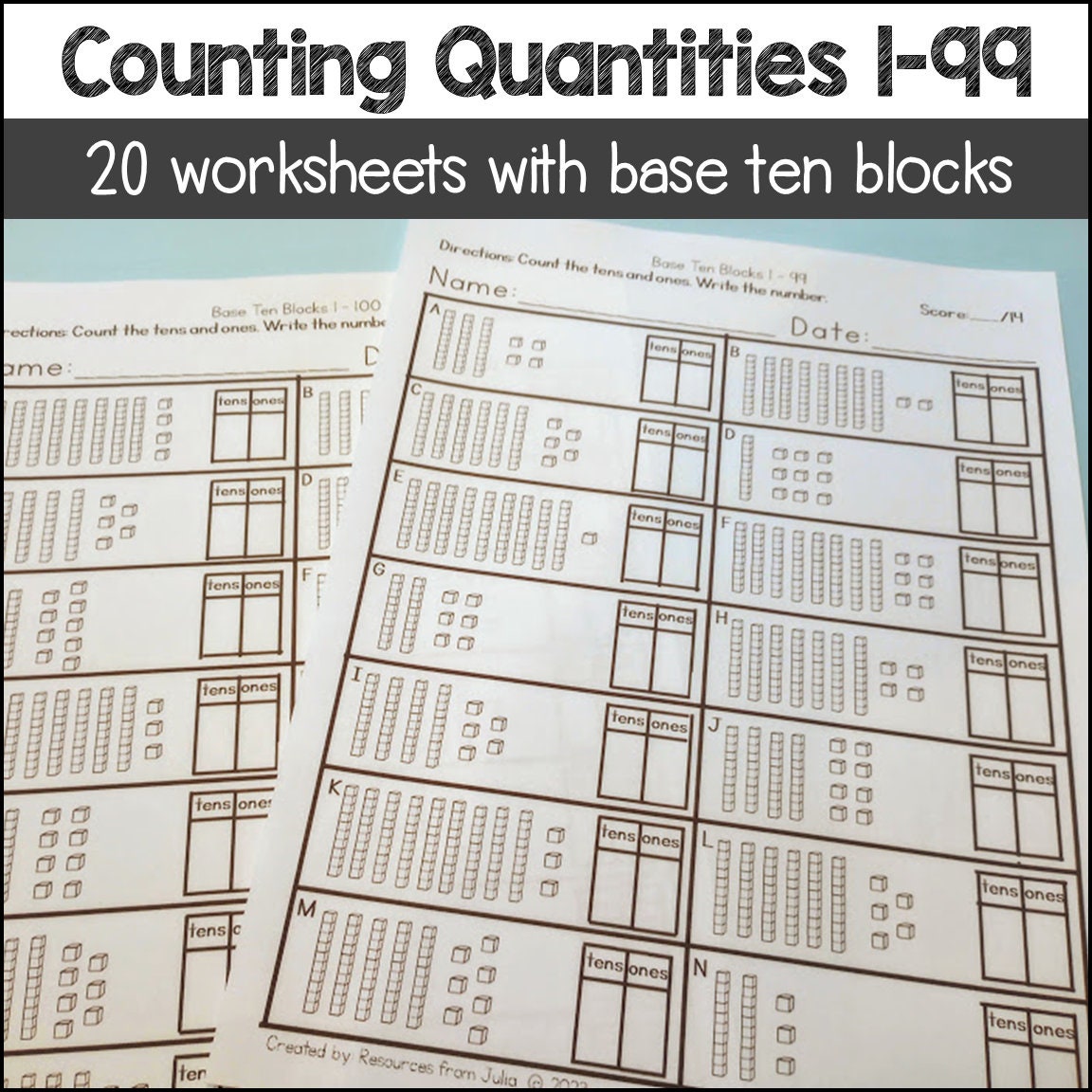 Counting to 100 Worksheets With Base Ten Blocks and Tally Marks for ...
