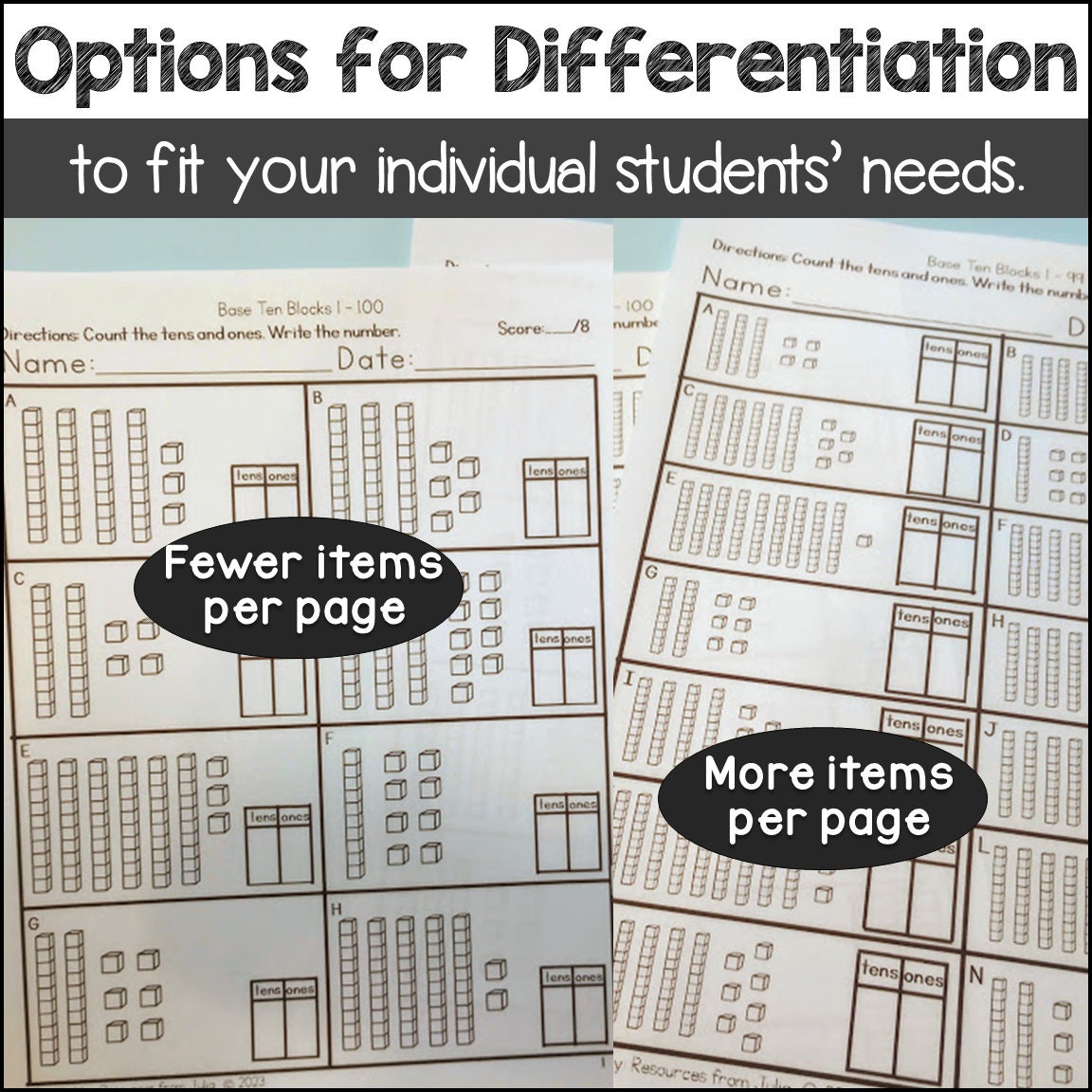 Counting to 100 Worksheets With Base Ten Blocks and Tally Marks for ...
