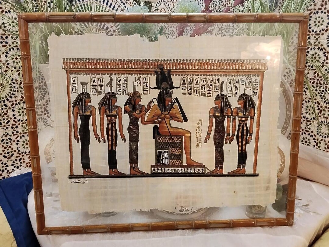 Large Vintage Hand Painted Papyrus Art | Signed Egyptian Osiris ...