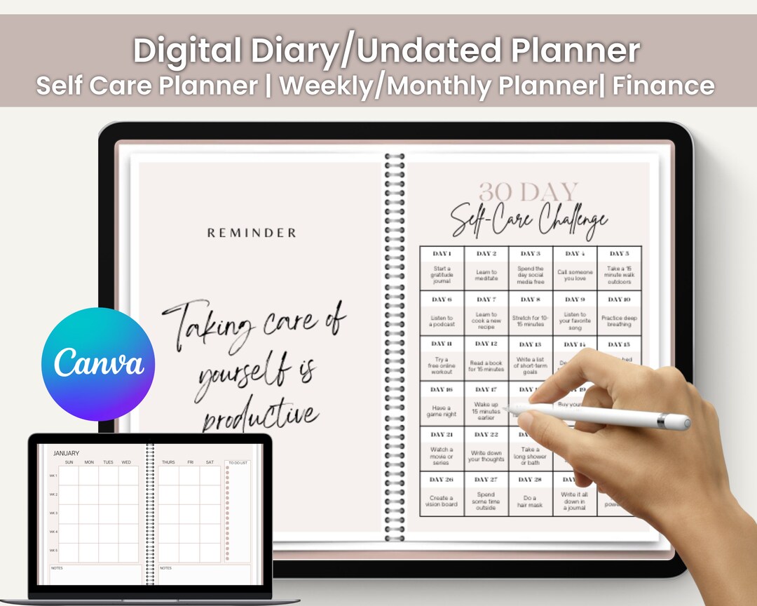 Undated Digital Planner, Monthly/weekly Planner, iPad Planner, Edit on ...